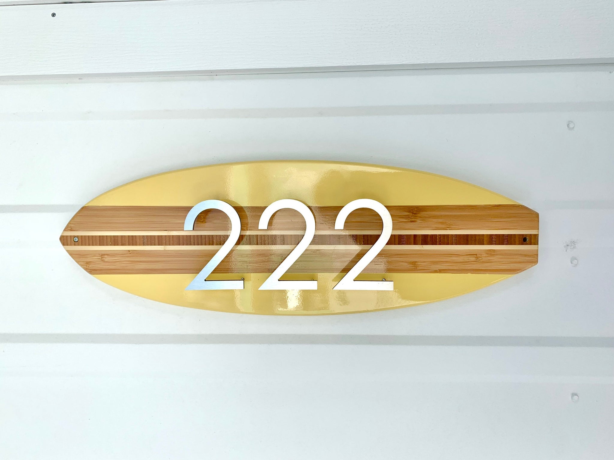 Surfboard Coastal Beach House Address Number Sign in Yellow – Surfboard ...